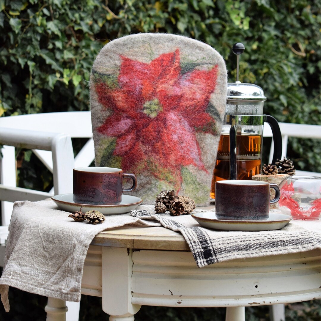 Tea Cozy, Christmas Rose, Floral Coffee Pot Cover, Cosy Gift, Red ...