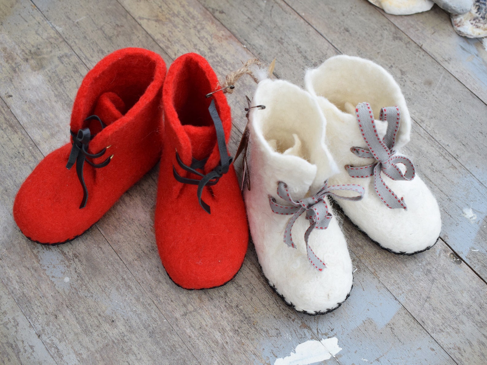Felted Baby Shoes Leather Sole Newborn Booties, Baby Felt Shoes, Gift ...