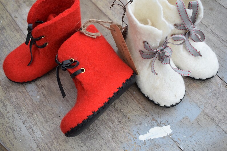 Felted Baby Shoes Leather Sole Newborn Booties, Baby Felt Shoes, Gift ...