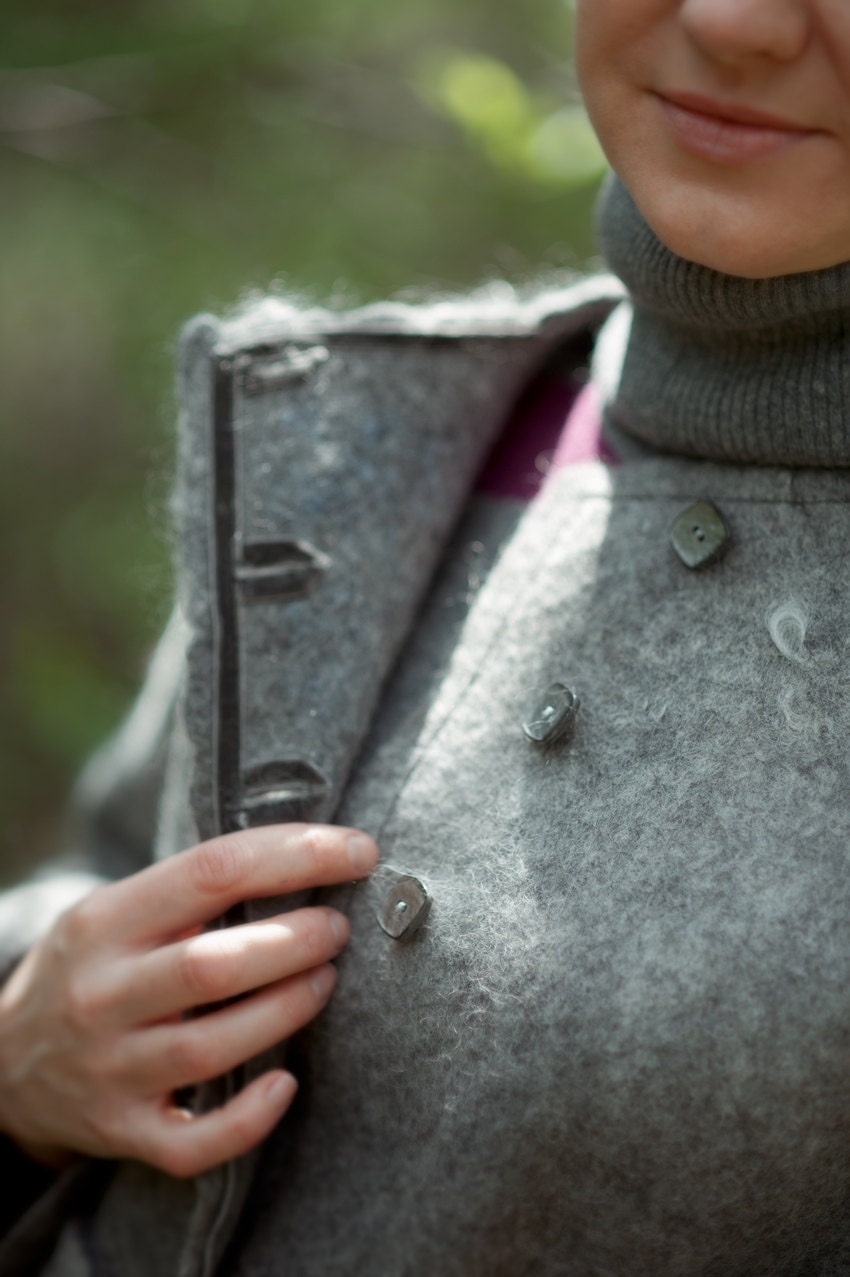 Felted Jacket Eco Design Eco Fur Collar Felted Coat Boho Wool Jacket ...