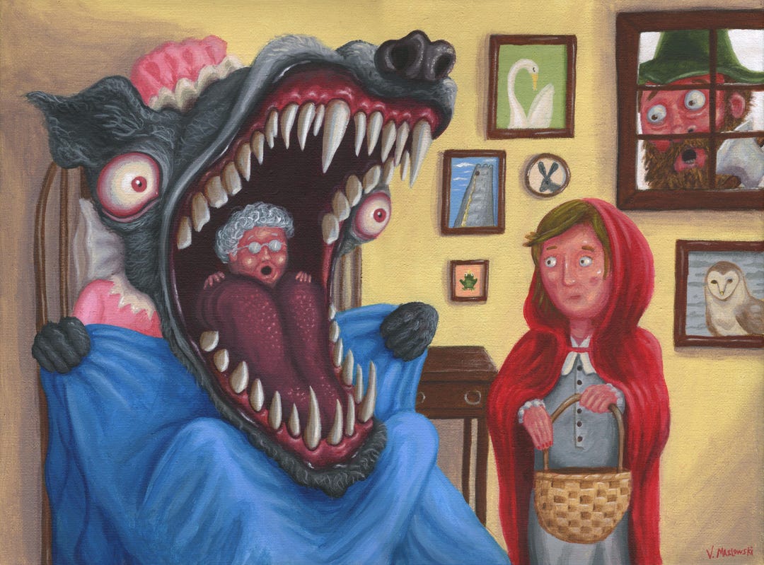 CHOMP (little Red Riding Hood) 12"x16" Acrylic on Canvas - Etsy
