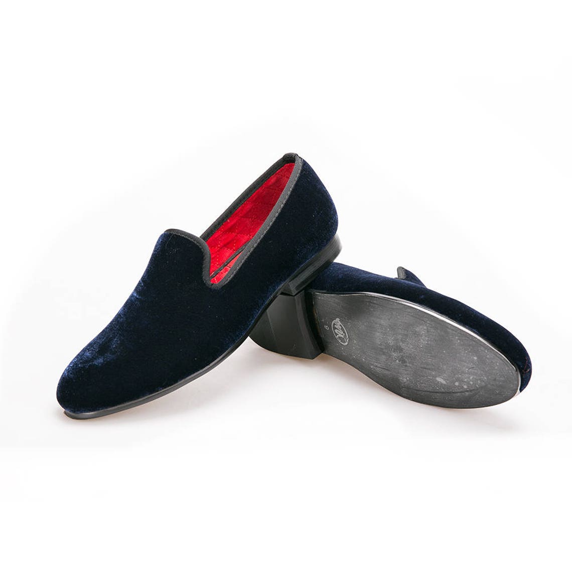 Merlutti Plain Navy Blue Velvet Slippers Loafers - Etsy