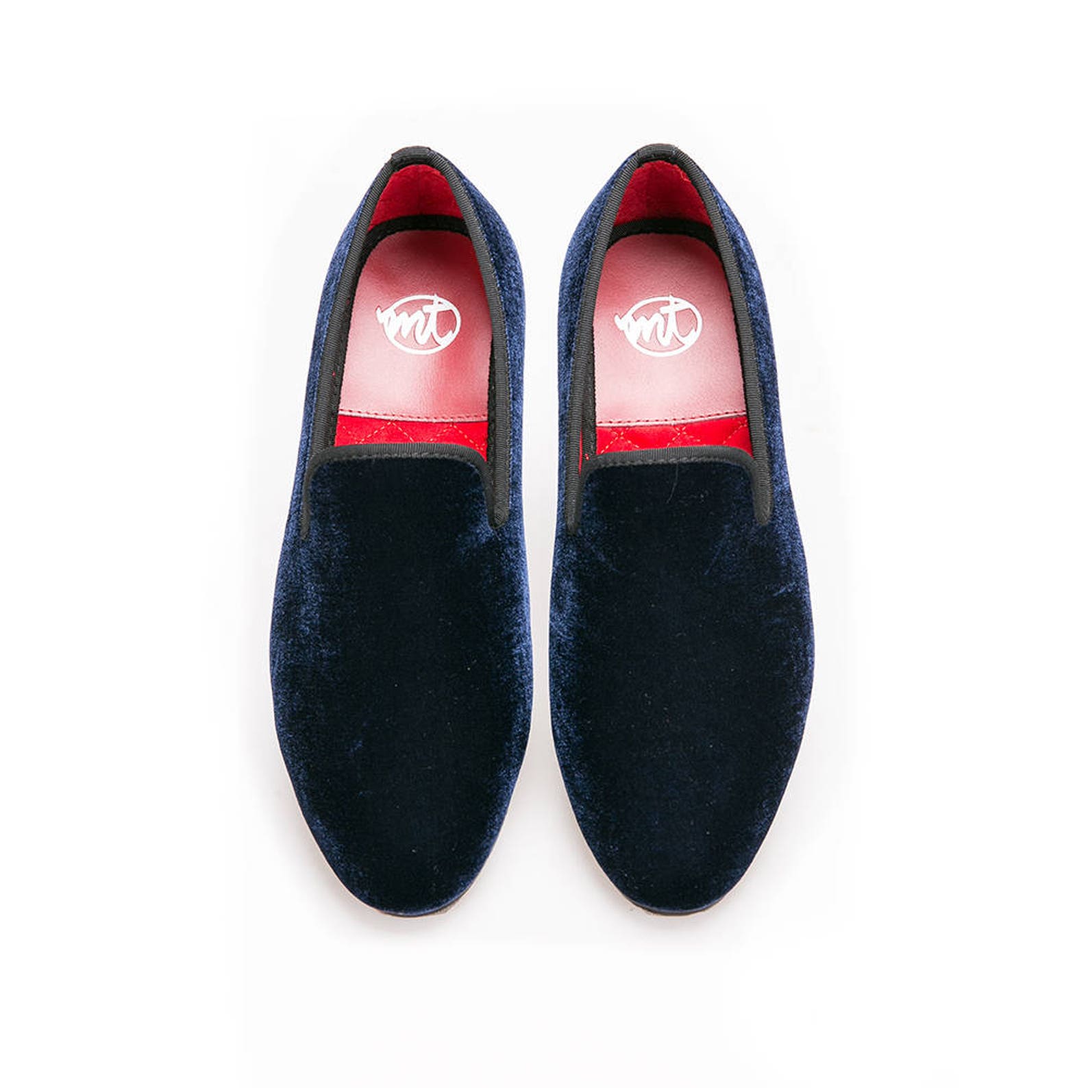 Merlutti Plain Navy Blue Velvet Slippers Loafers - Etsy