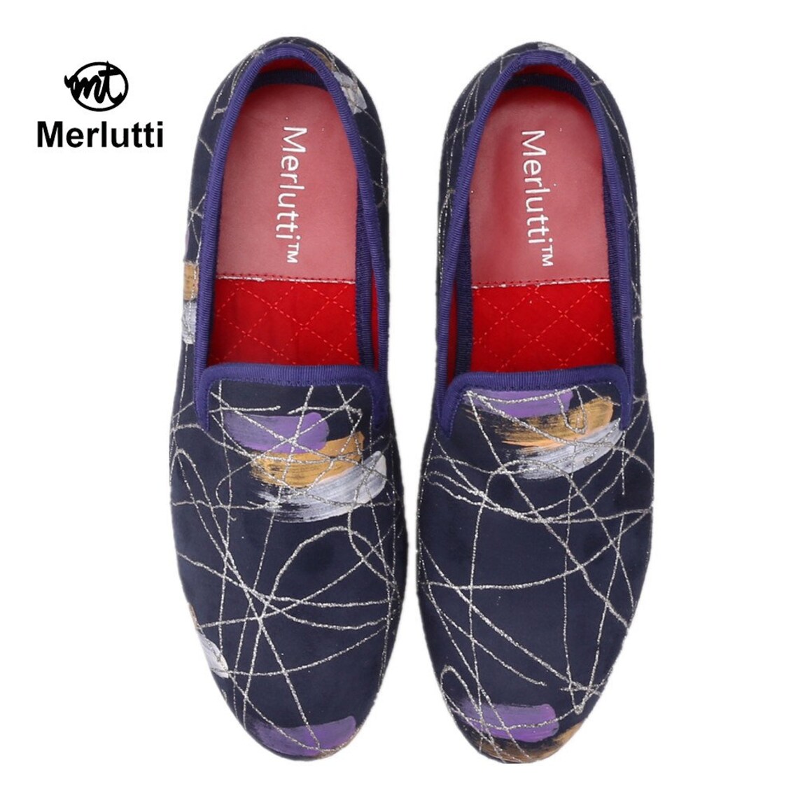 Merlutti Blue Ink Painted Fabric Loafers | Etsy