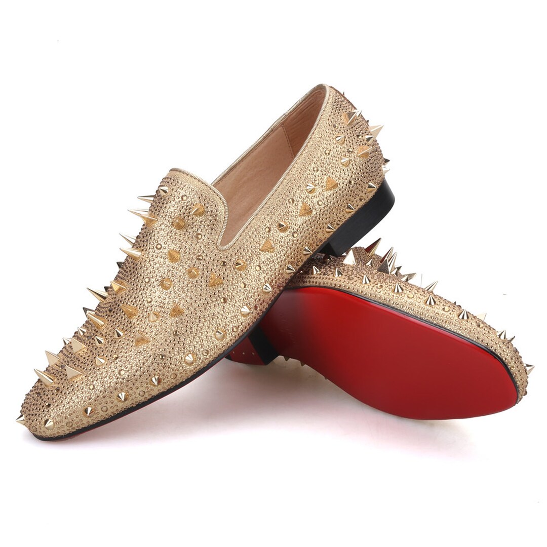 Gold Loafer Gold Rhinestones Rivets Prom Wedding Flat - Etsy