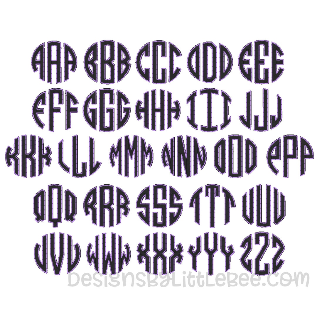 Natural Circle Monogram Font With OUTLINE 1 & 2 Inch - Machine ...