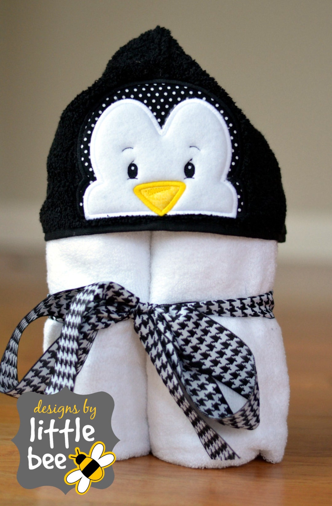 Hooded Towel Applique Design, Peeker Penguin. Embroidery Edge Hooded ...