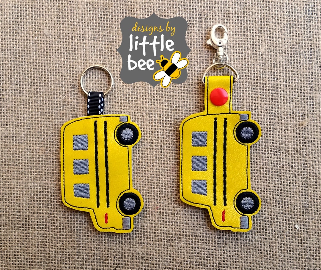 School Bus Key Fob AND Snap Tab Keychain 4x4 Hoop Friendly Embroidery ...