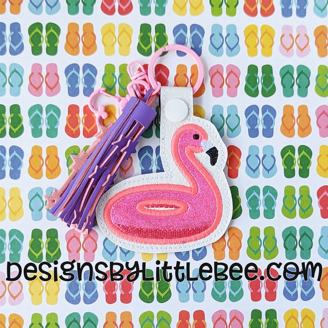 Flamingo Float Snap Tab & Eyelet Key Fob Instant Download Embroidery ...
