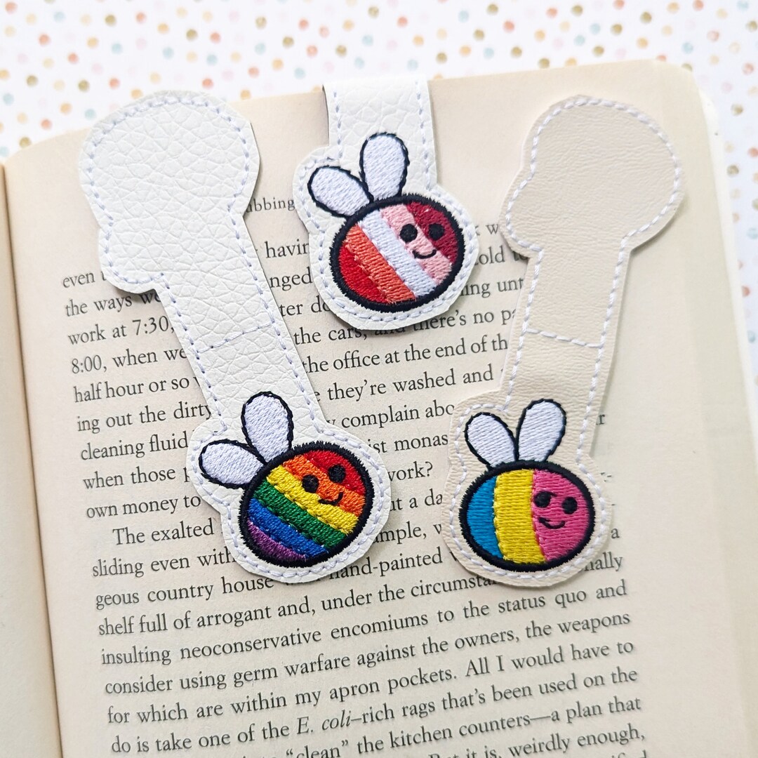 Rainbow Bees Foldover Magnetic Bookmark - Instant Download Embroidery ...