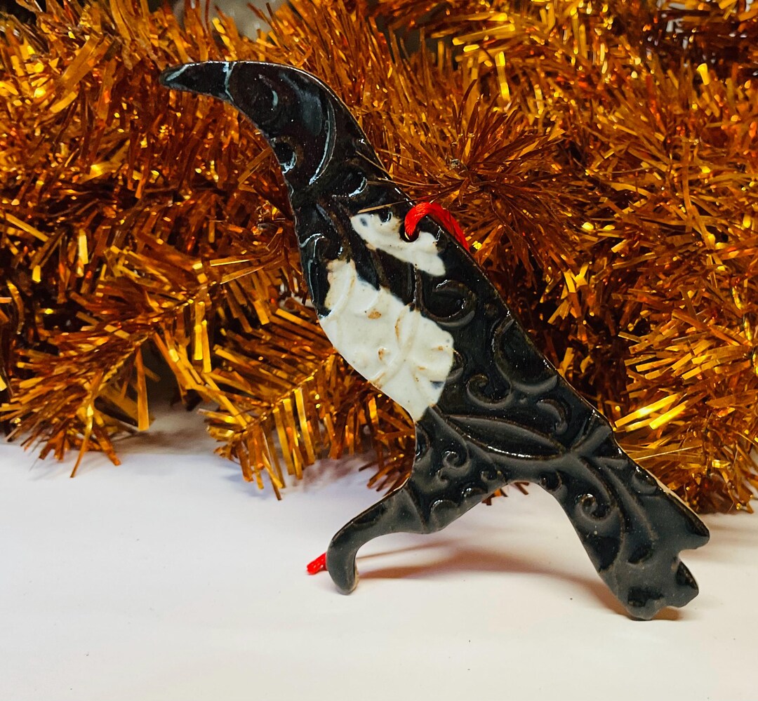 Hand Painted MAGPIE Pottery ORNAMENT in Rustic Black & White Glazes ...