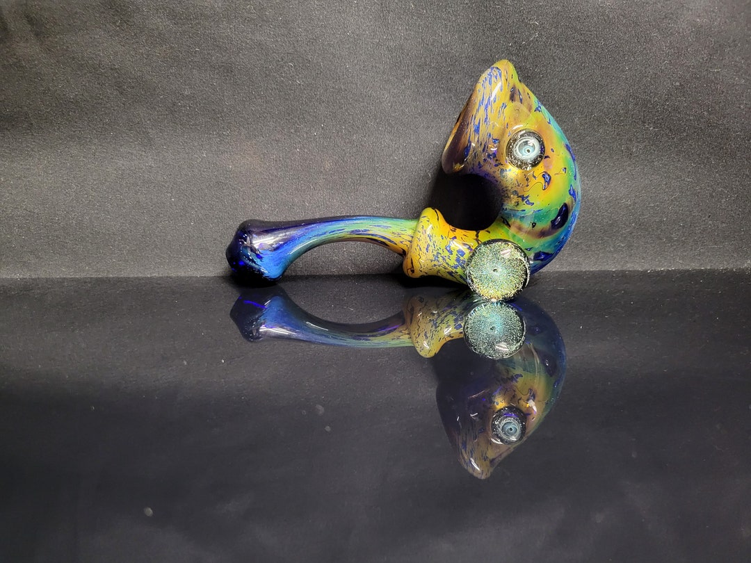 Gold and Silver Fumed Glass Sherlock Pipe With Dichro and Fume Marbles ...