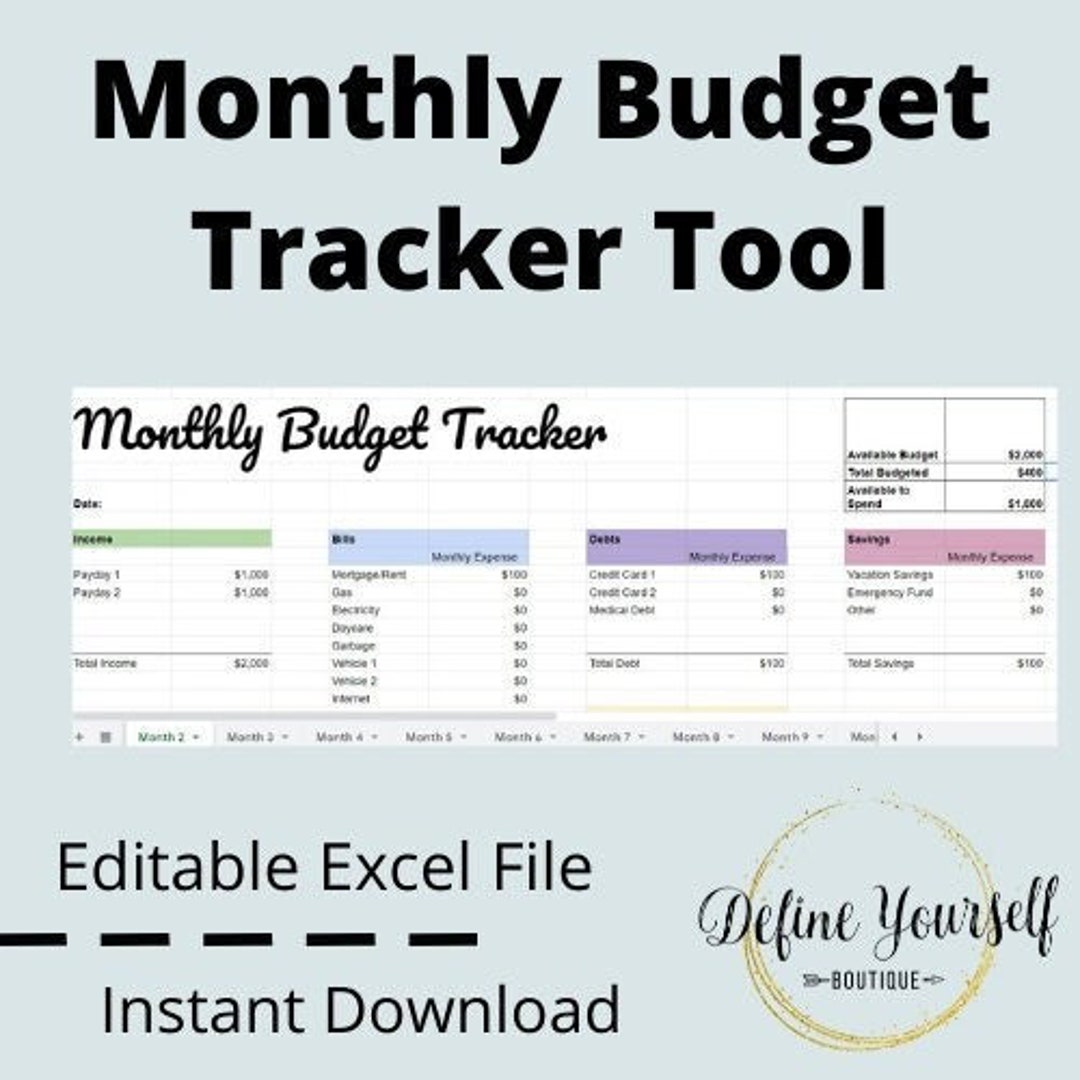 Monthly Budget Tracker Tool: Editable Excel/google Sheets (digital ...