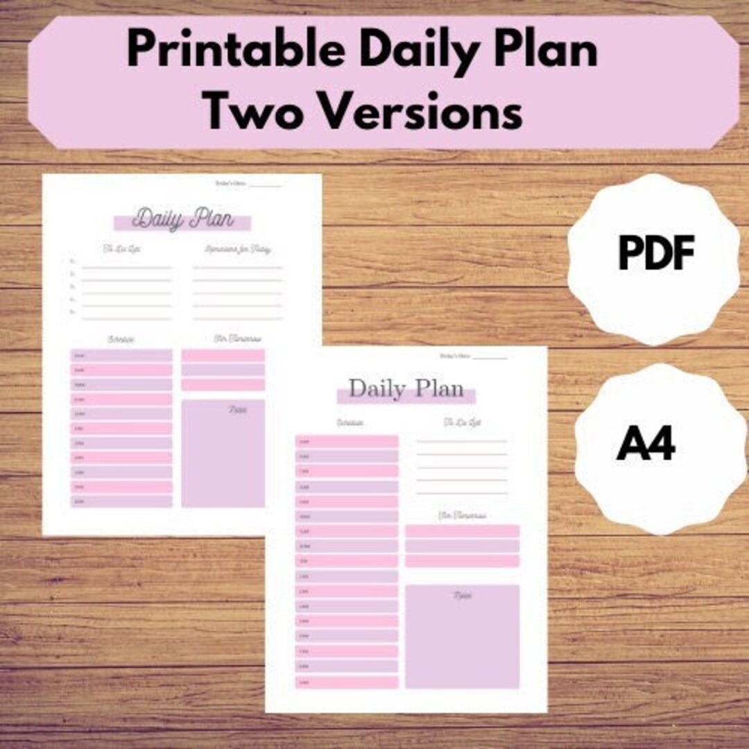 Printable Daily Planner: Hourly Schedule Template (A4, Letter PDF) - Etsy