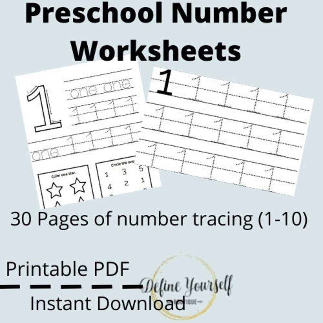 30 Pages of Printable Preschool Handwriting Number Worksheets - Digital ...