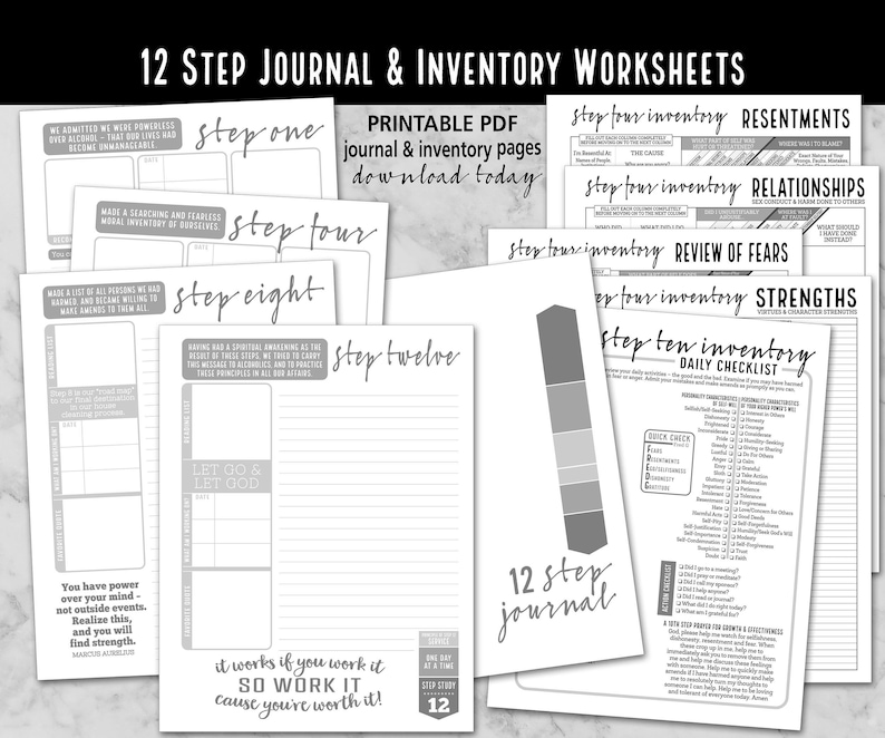 12 Step Journal & Inventory Worksheets (printable PDF) - Etsy