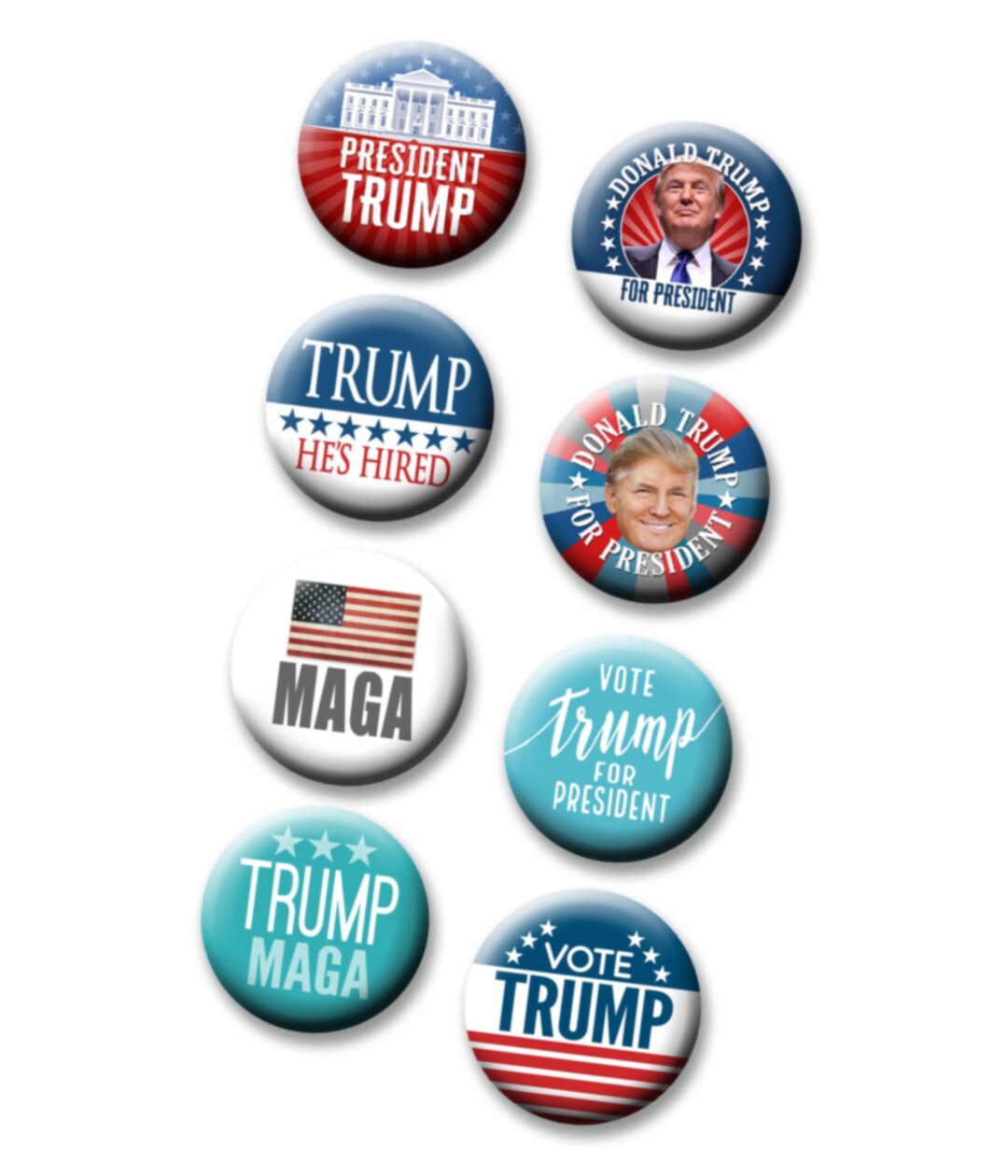 Donald Trump 2024 - 8-pack Mini Buttons - 1" Lapel Pins in Assorted ...