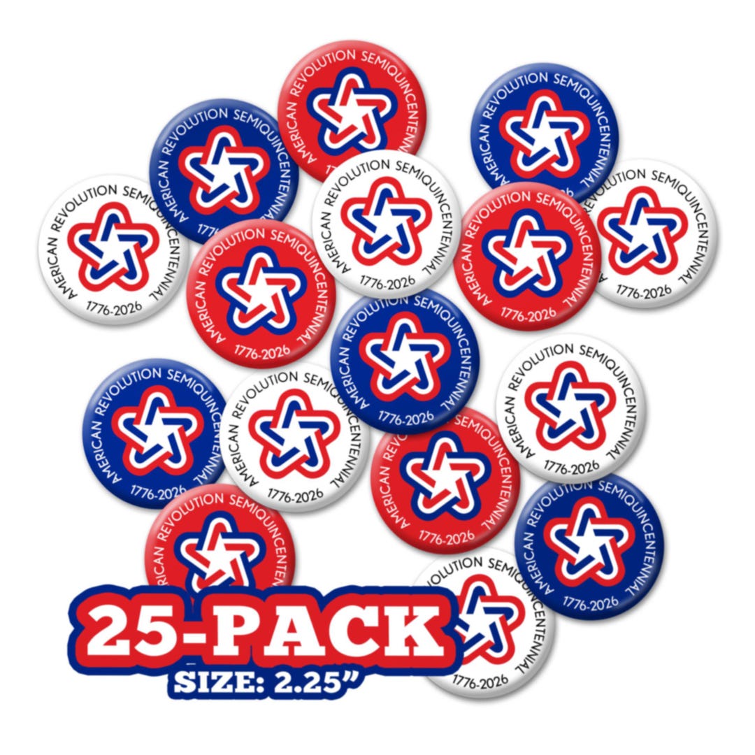 25-pack Buttons - USA 250 Semiquincentennial - Retro Star - 1776-2026 ...