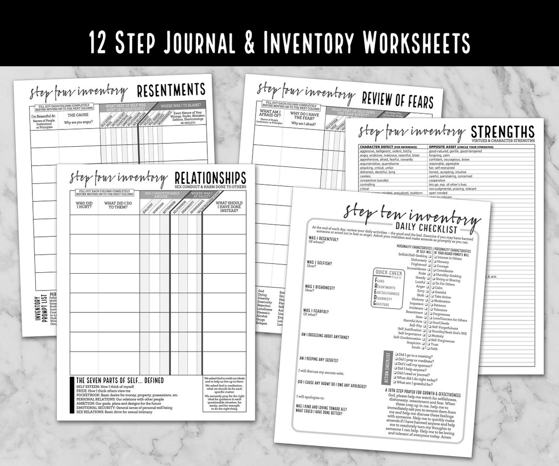 12 Step Journal PLUS Step 4 Worksheets and Step 10 Inventory - Etsy