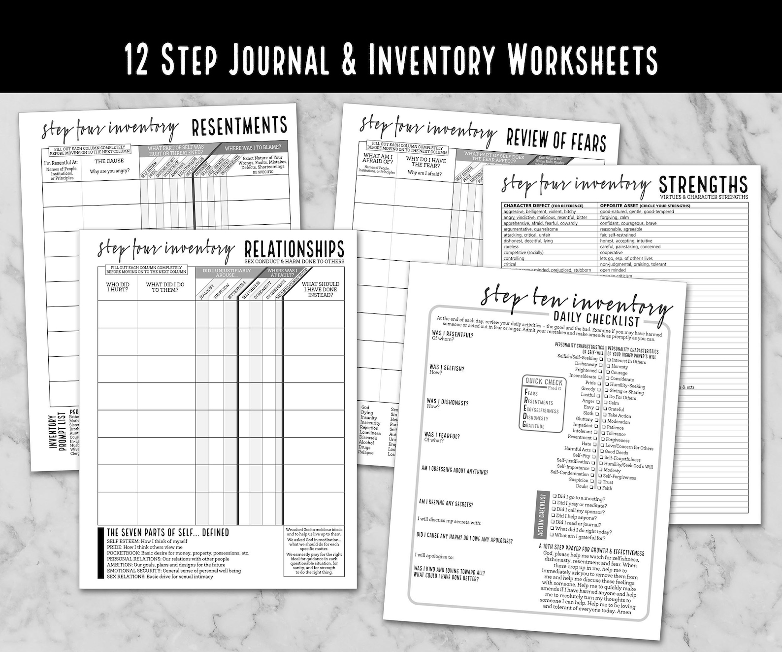 12 Step Journal & Inventory Worksheets (printable PDF) - Etsy