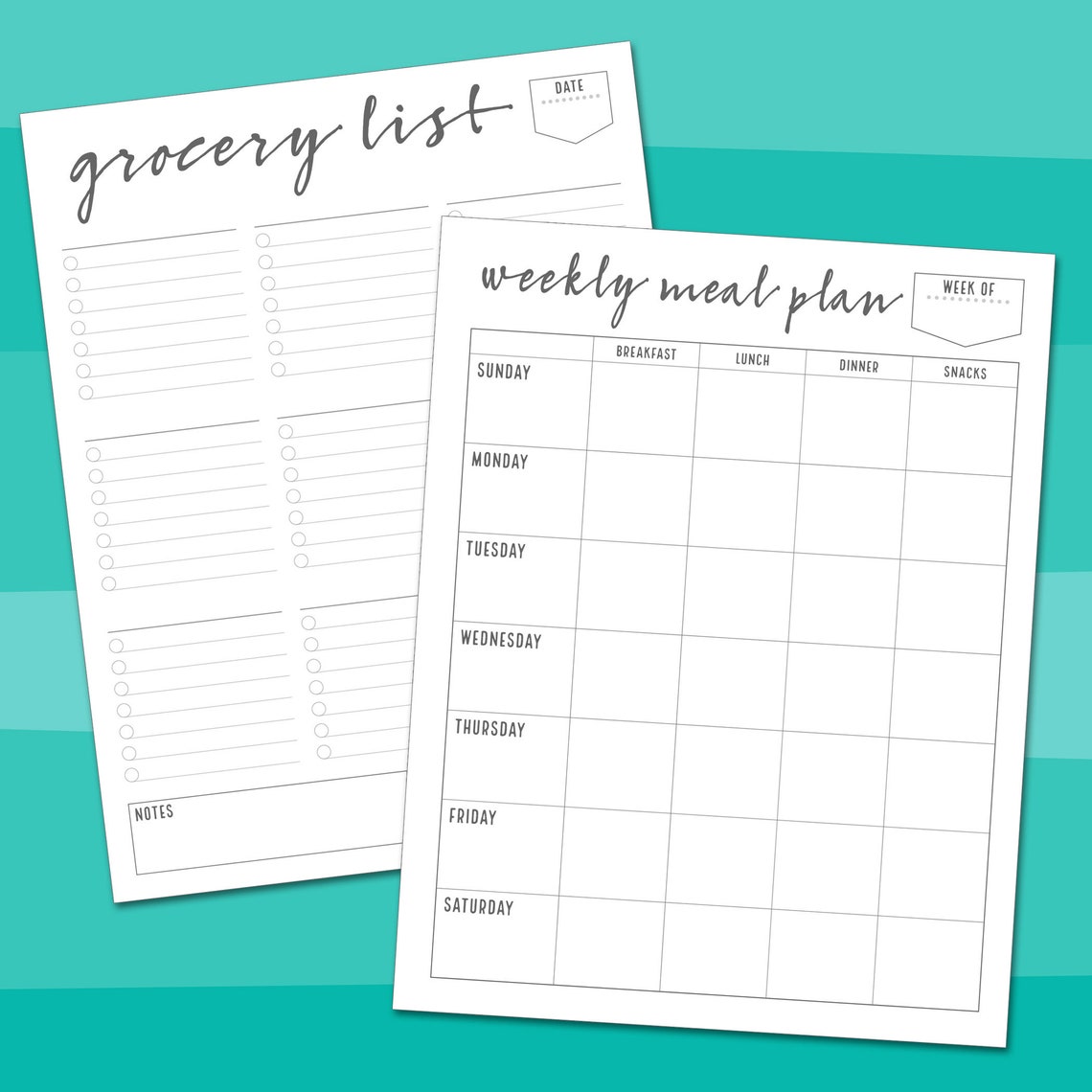 Grocery List and Weekly Meal Planner Instant Download | Etsy