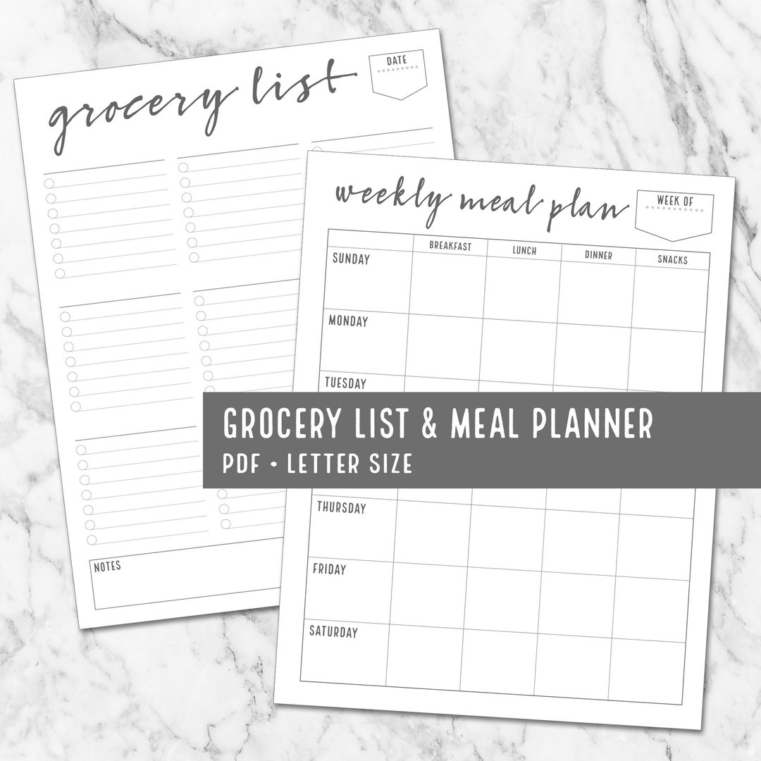 Grocery List and Weekly Meal Planner Instant Download Printable Modern ...
