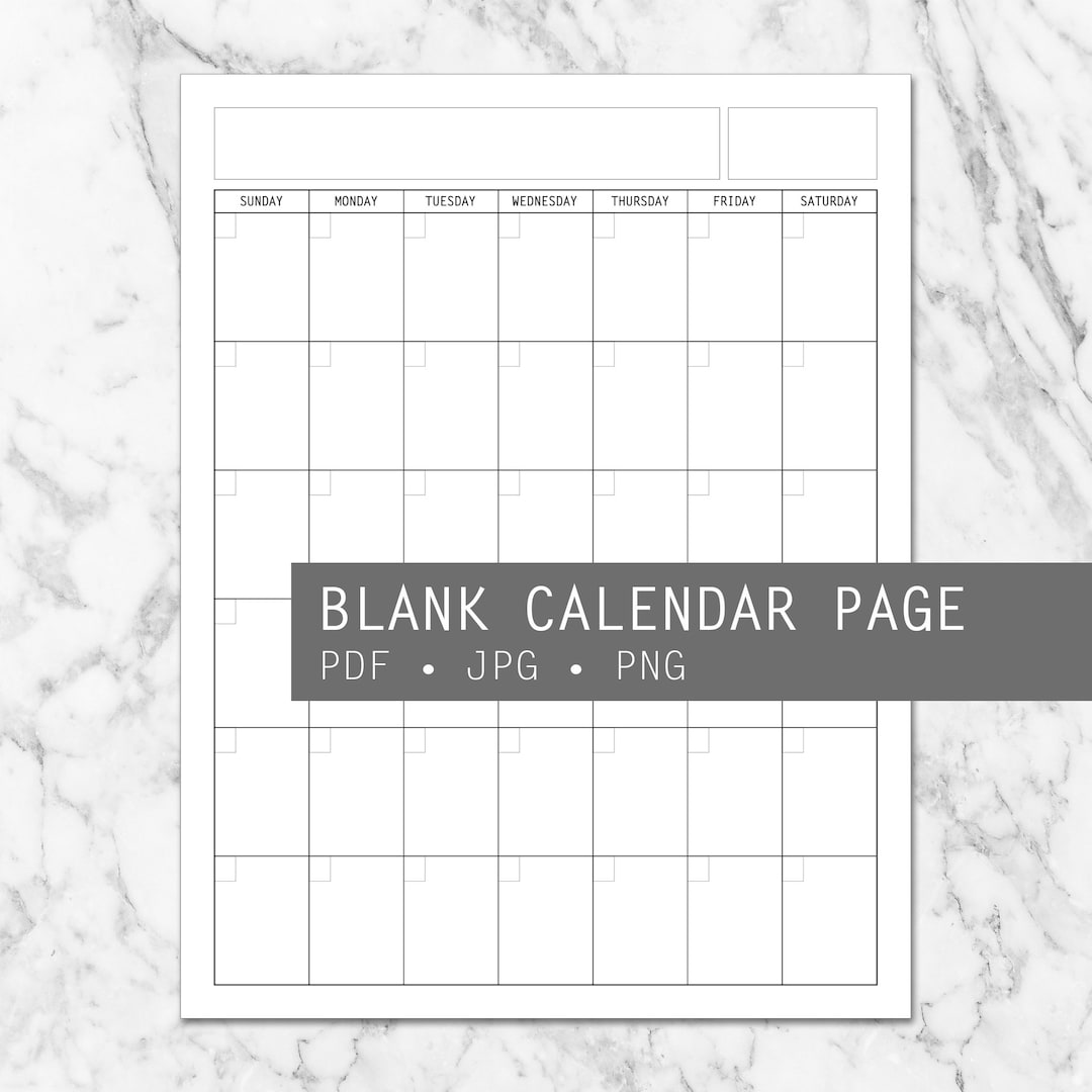 Blank Calendar Page - Instant Download Printable - Modern Minimal Month ...