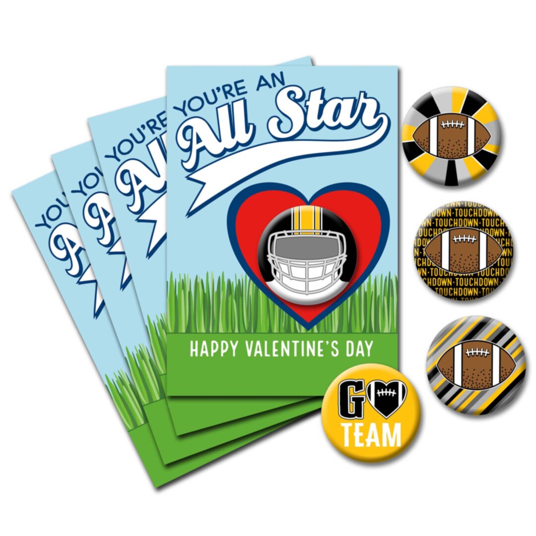 Classroom Valentine's Day Cards With Black and Yellow Football Sports ...
