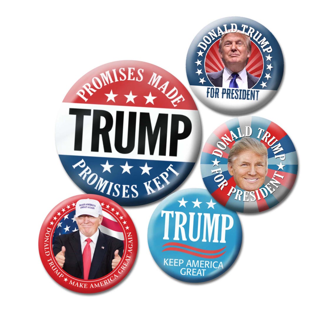 Lot of 5 Donald Trump Buttons - 2.25" and 3" Assorted Designs- 2024 ...