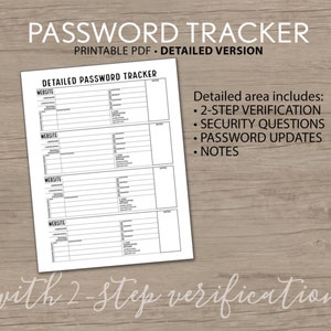 Password Tracker With 4 Options - Simple, Vital, Detailed (2-step ...