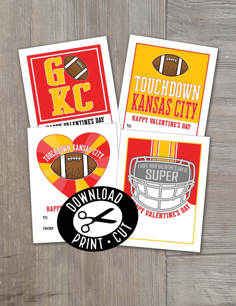 KC Football Valentines Day Cards Printable Instant - Etsy