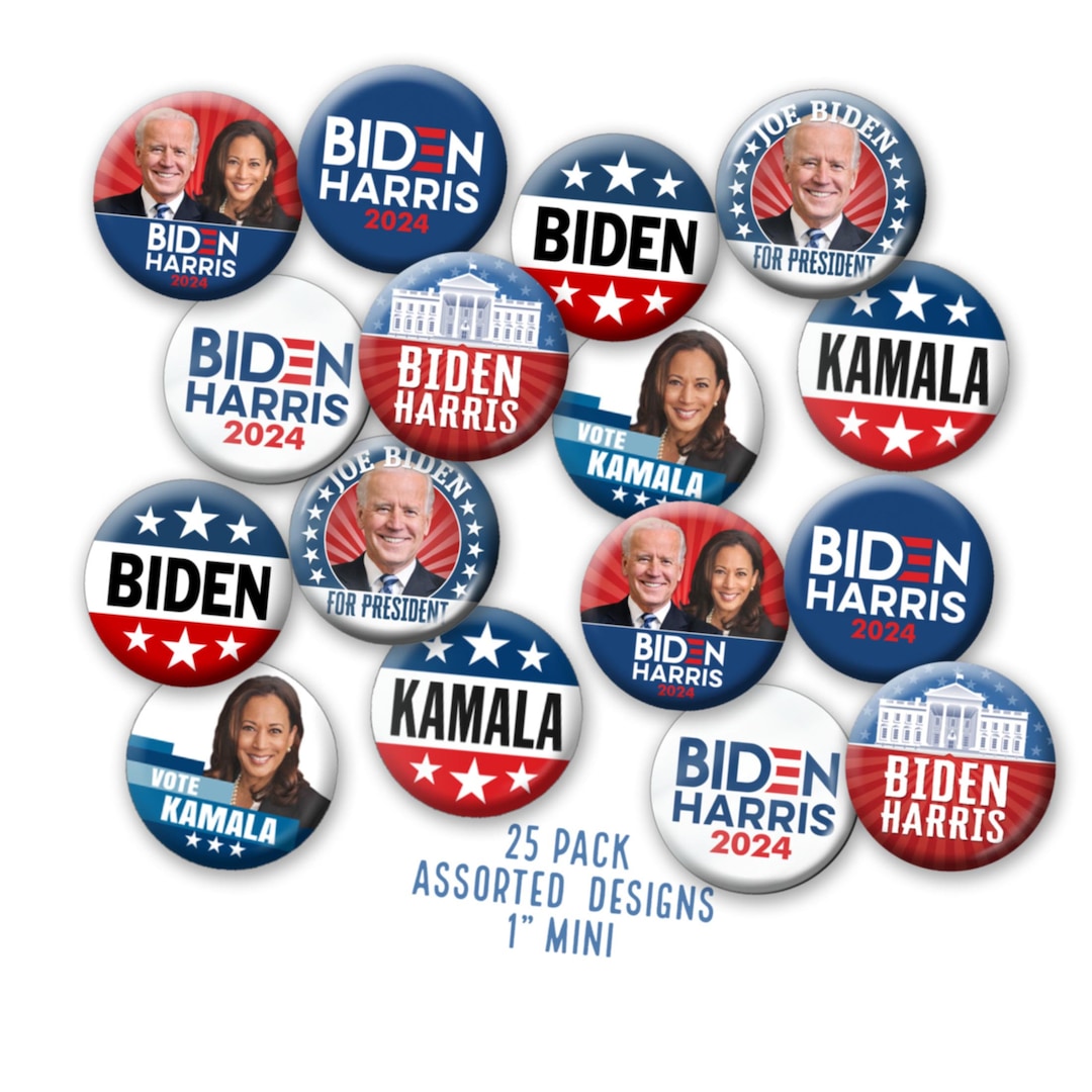 25-pack MINI Biden Harris Buttons 1 Circle Lapel Pins President 2024 ...