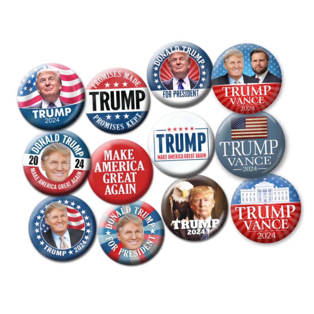 12-PACK Donald Trump JD Vance 2024 Buttons 2.25 Circle Republican ...