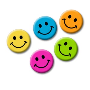 Smiley Face Buttons 10 Pack Multi Color - 1.5" - Groovy Retro Smile 70s ...
