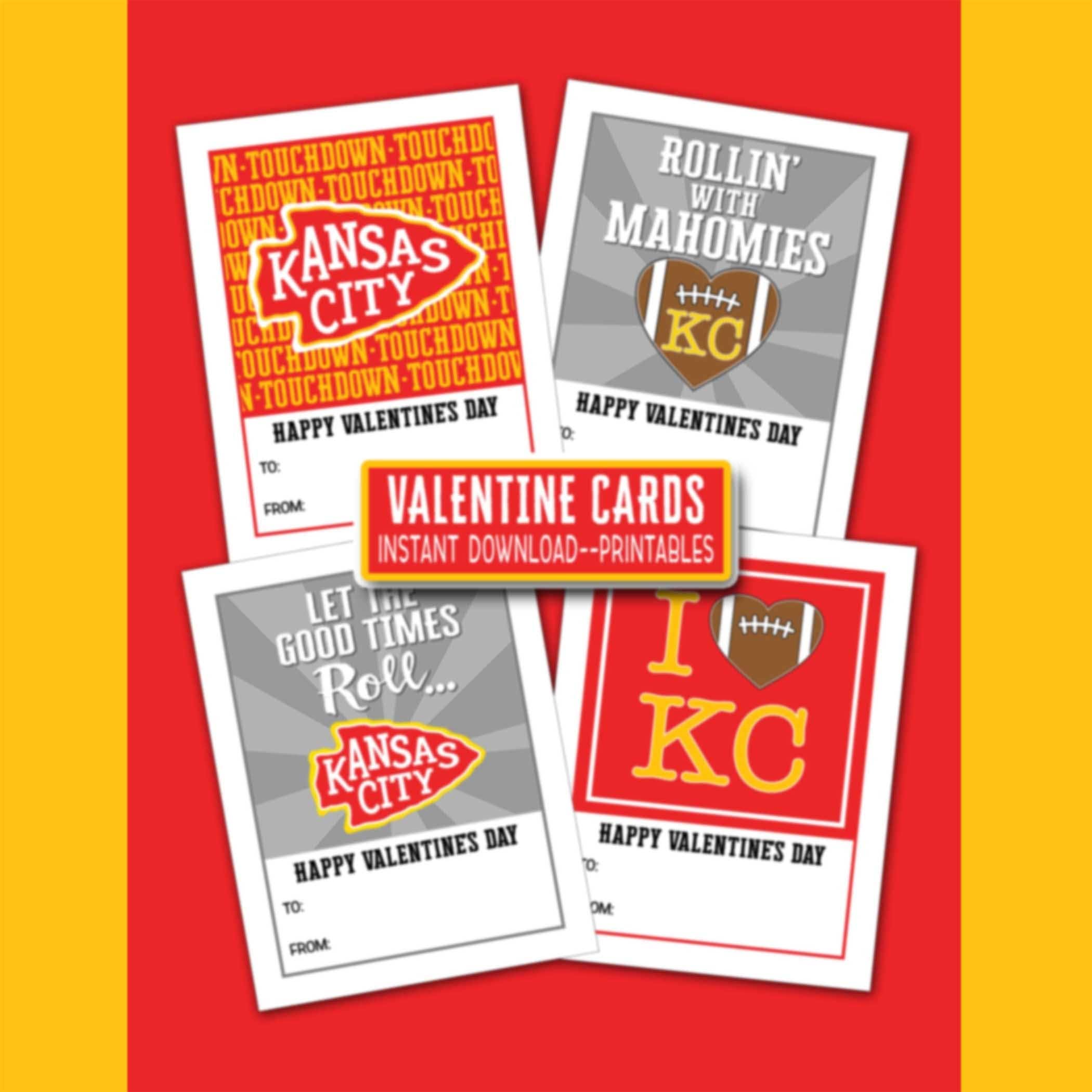 KC Football Valentines Day Cards Printable Instant - Etsy