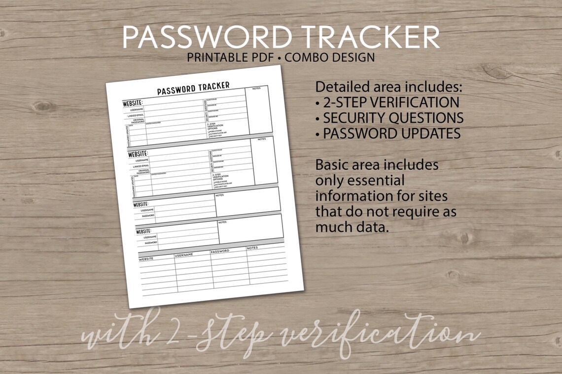 Password Tracker With 4 Options Simple Vital Detailed - Etsy