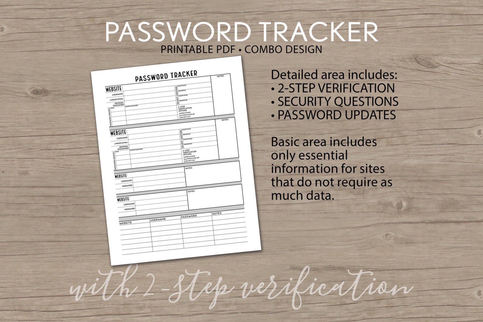 Password Tracker With 4 Options Simple Vital Detailed - Etsy
