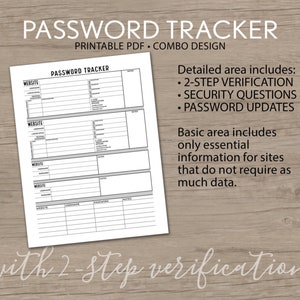 Password Tracker With 4 Options - Simple, Vital, Detailed (2-step ...