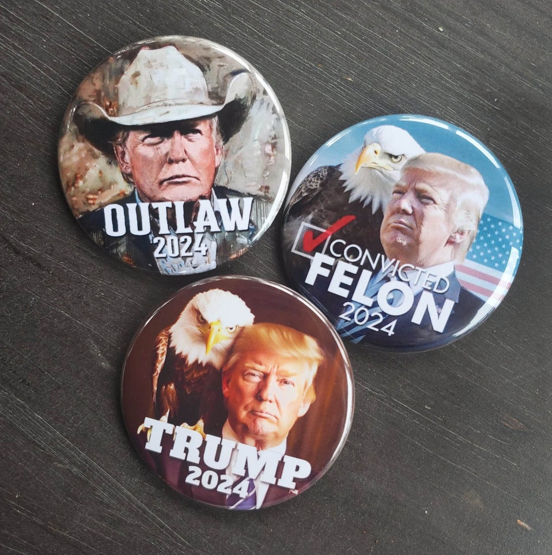 3-PACK Donald Trump 2024 Buttons 2.25 Circle Bald Eagle and Cowboy Hat ...