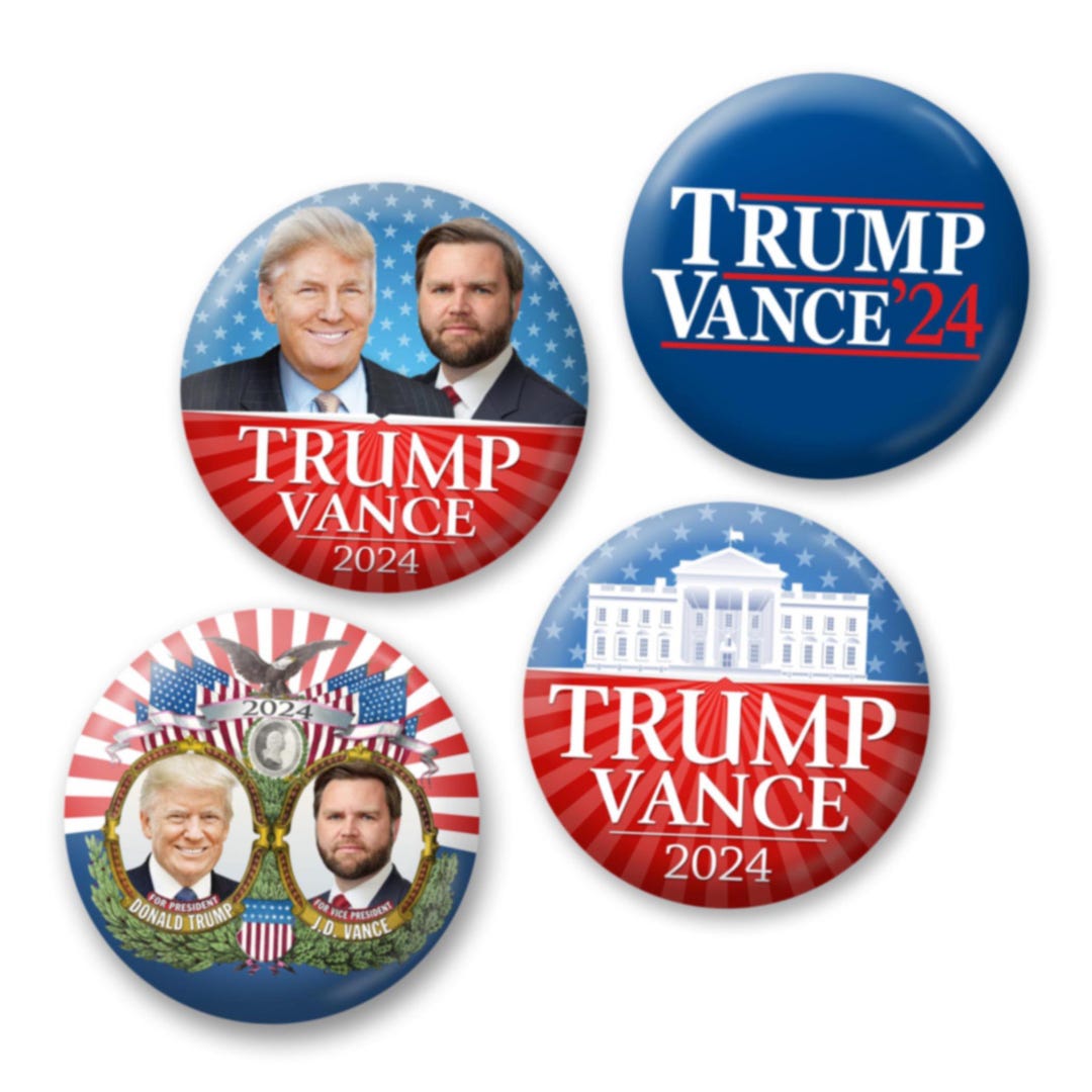 Donald Trump JD Vance 4 Pack 2024 Buttons Collectible 2.25 pins for ...