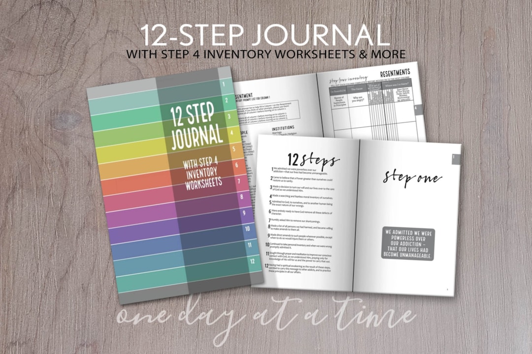 12 Step Journal With Colorful Cover and Step 4 and 10 Worksheets - Etsy