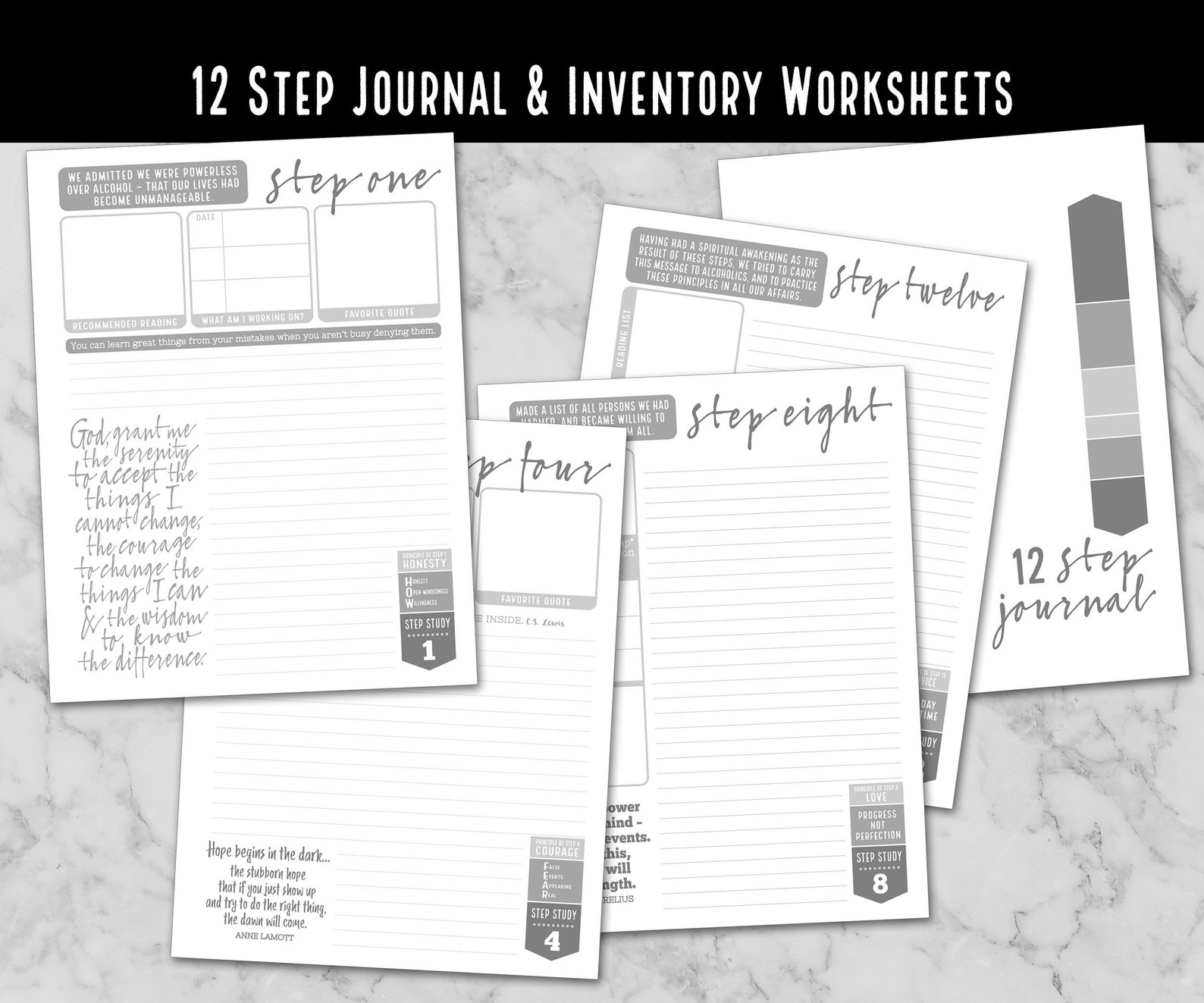 12 Step Journal & Inventory Worksheets (printable PDF) - Etsy