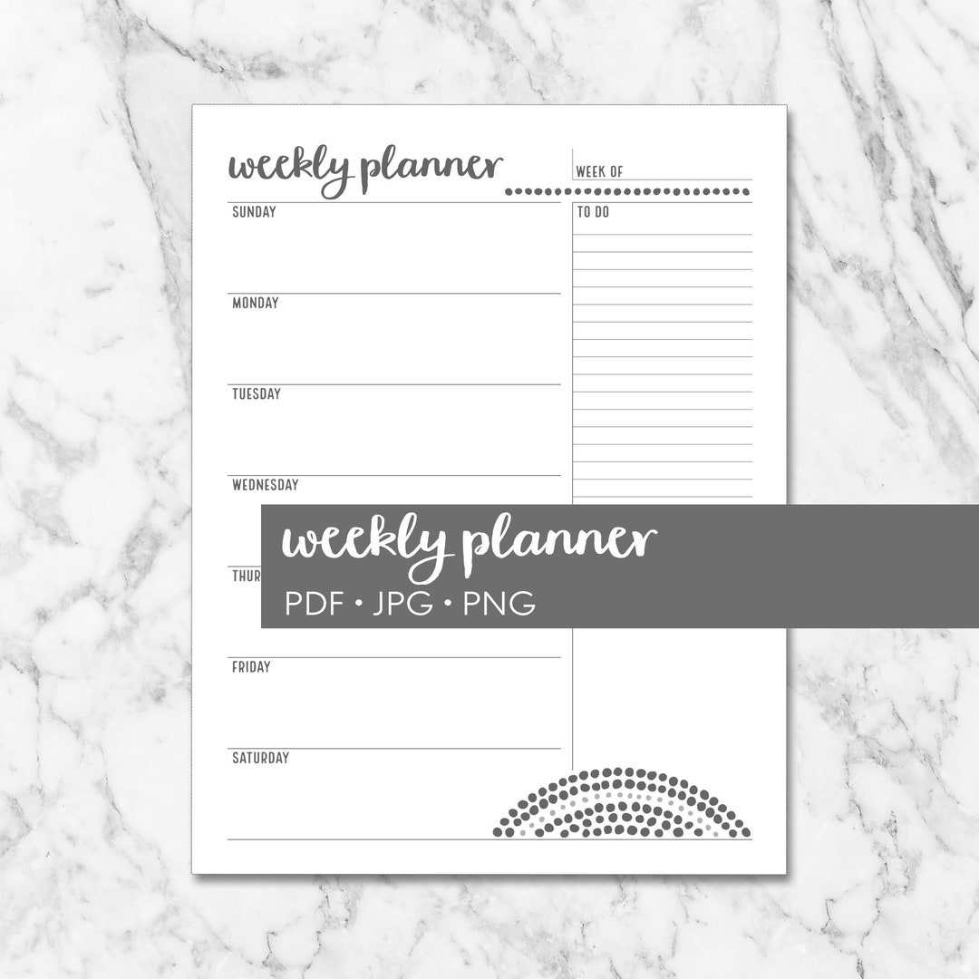Weekly Planner Page - Grey Dots Modern Script - Minimal Modern Week - 8 ...