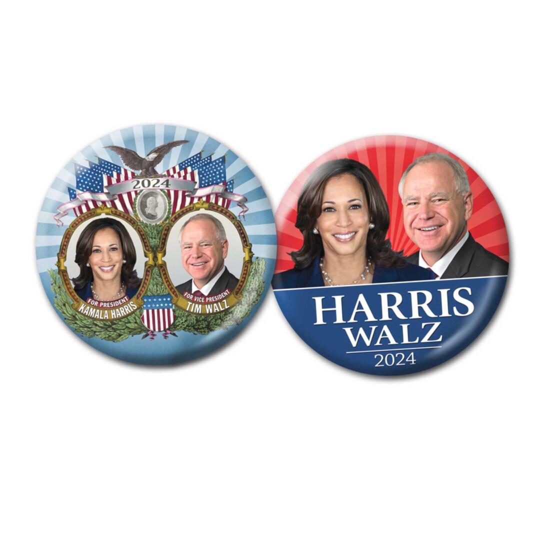 Kamala Harris Tim Walz 2024 --- 2-PACK Jugate Buttons --- 3" Pinback ...