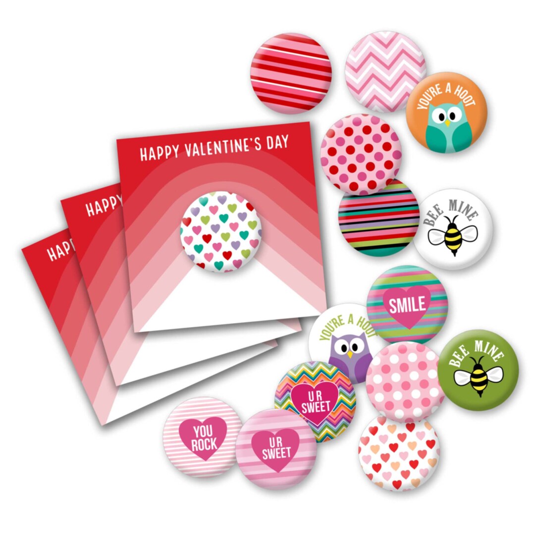 Cute Classroom Valentine Cards With Buttons - 25 Pack - Kids Teachers ...