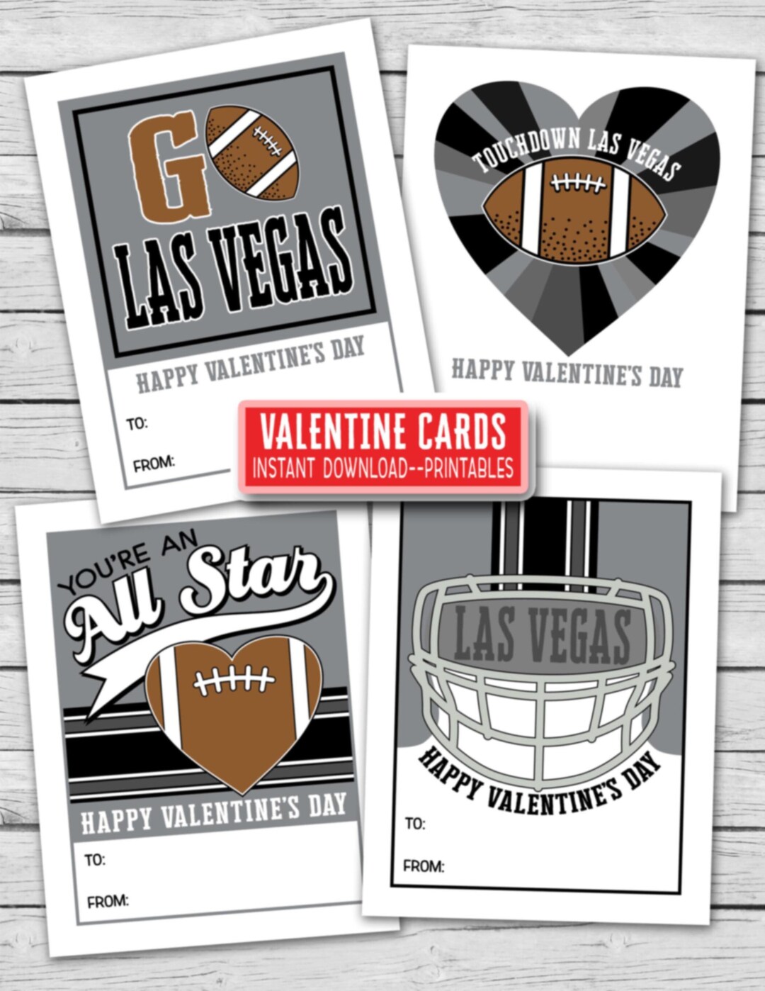 Las Vegas Football Valentines Day Cards Printable Instant Download ...