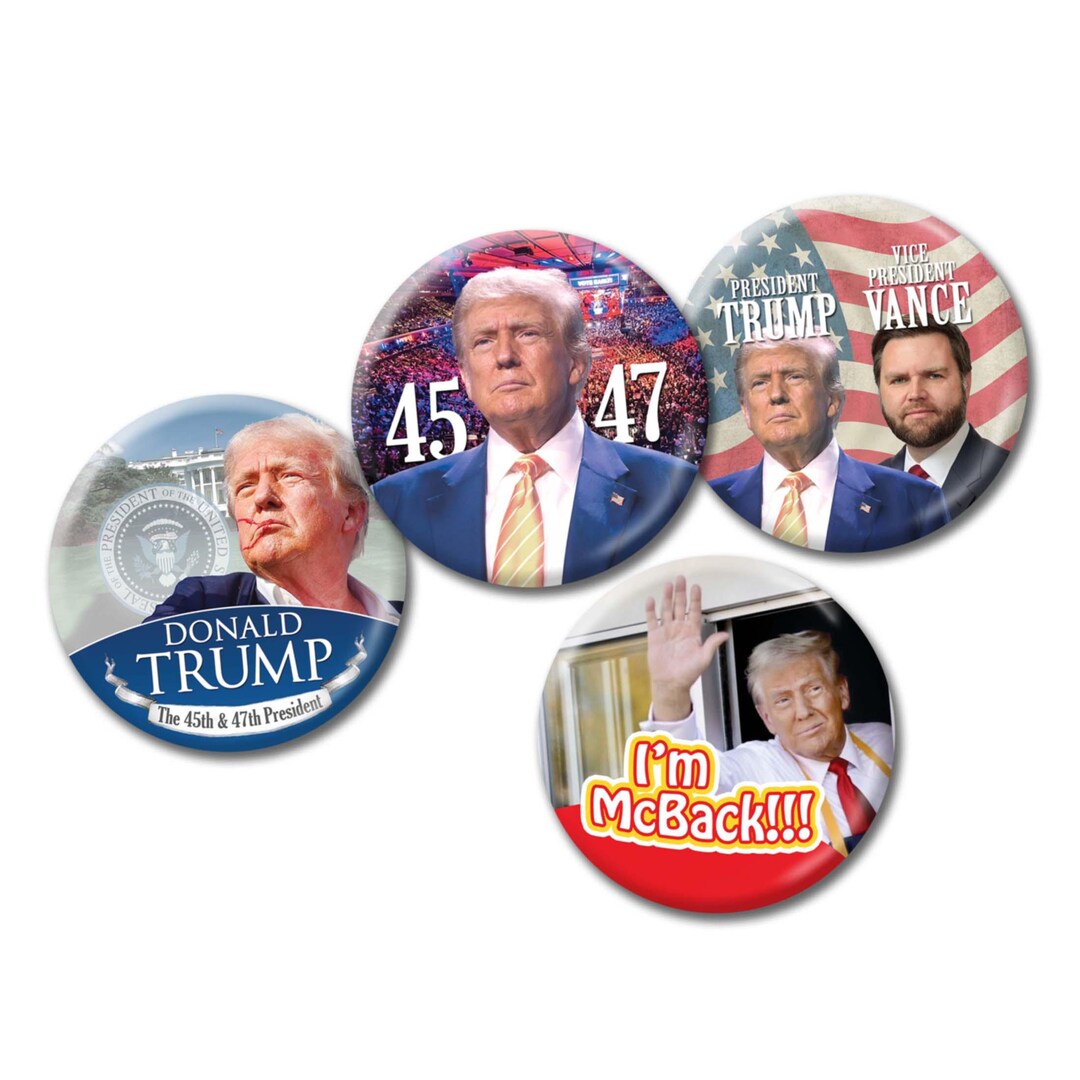 45 47 Victory - Donald Trump and JD Vance Buttons - 4 Pack 2.25" Pins ...