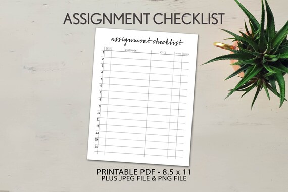 Assignment Checklist for Classroom or Student Academic - Etsy