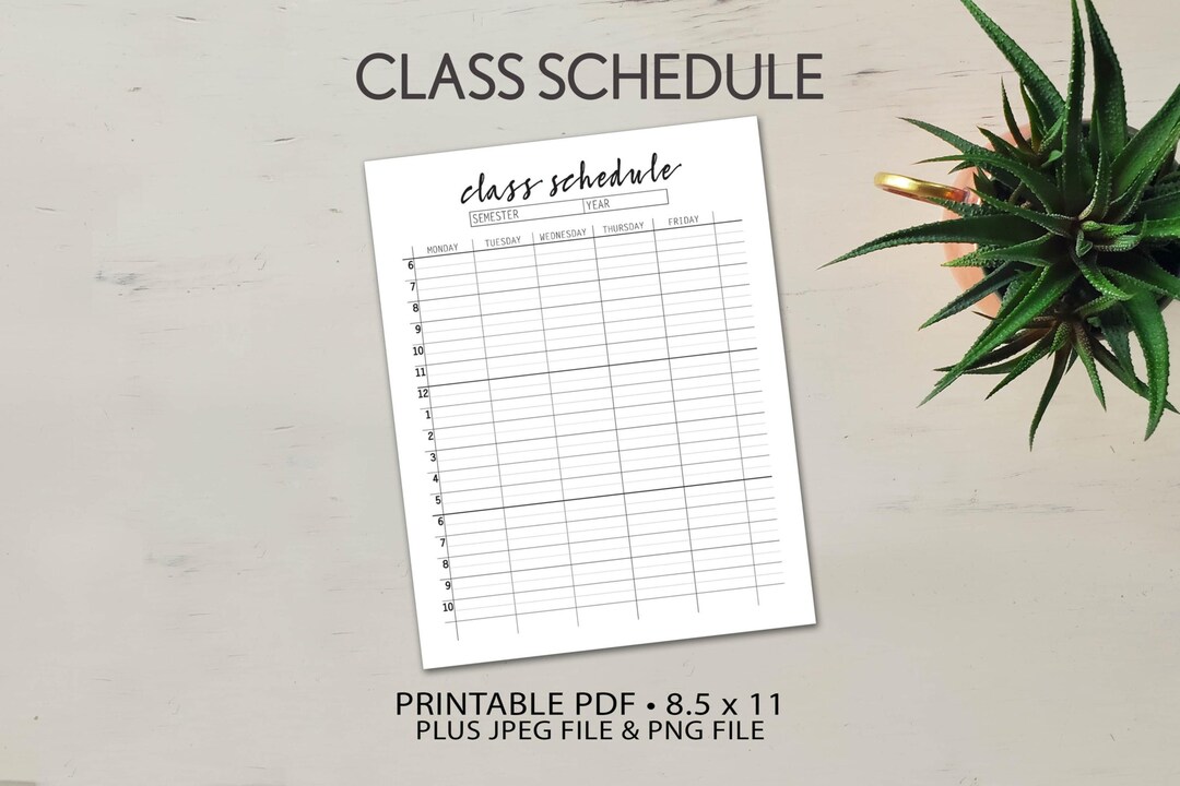 Minimalist Class Schedule Template - Printable 8.5x11 (PDF, JPG, PNG ...