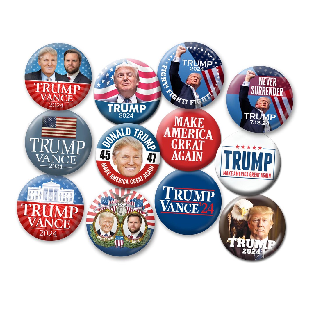 Donald Trump JD Vance 2024 Buttons - Republican Campaign Pins (12-pack ...